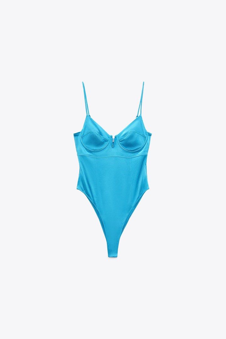 ZARA LIGHT BLUE BUSTIER CORSET WIRED NON PADDED SATEEN HIGH WAIST ...