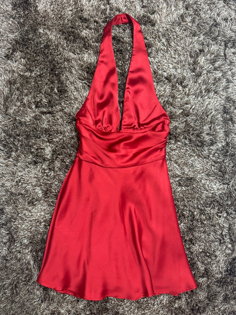 Zara Red Satin Halter Dress, Women's Fashion, Dresses & Sets, Dresses ...