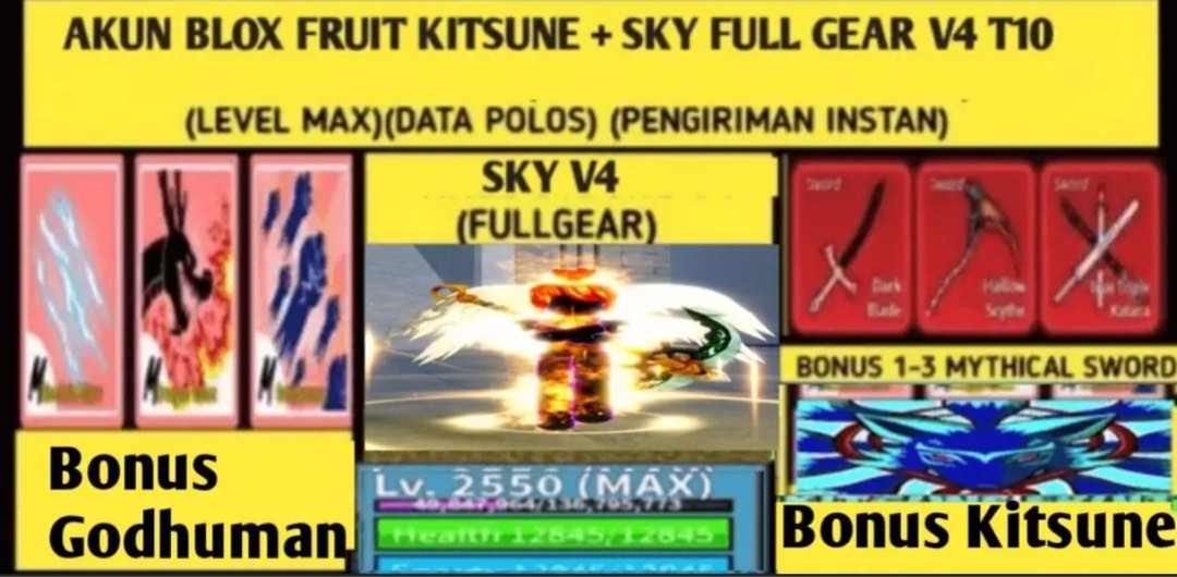 Blox Fruit Kitsune + Sky V4 Full Gear (LevelMax) Account (Datpol) Blox ...