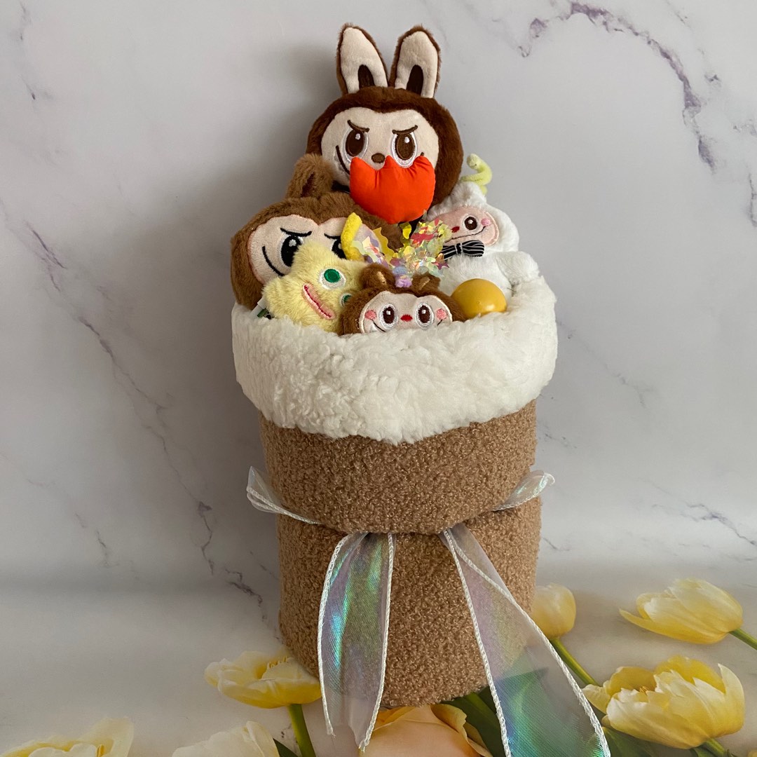 Brown Labubu plushie flower bouquet, Hobbies & Toys, Stationery & Craft ...