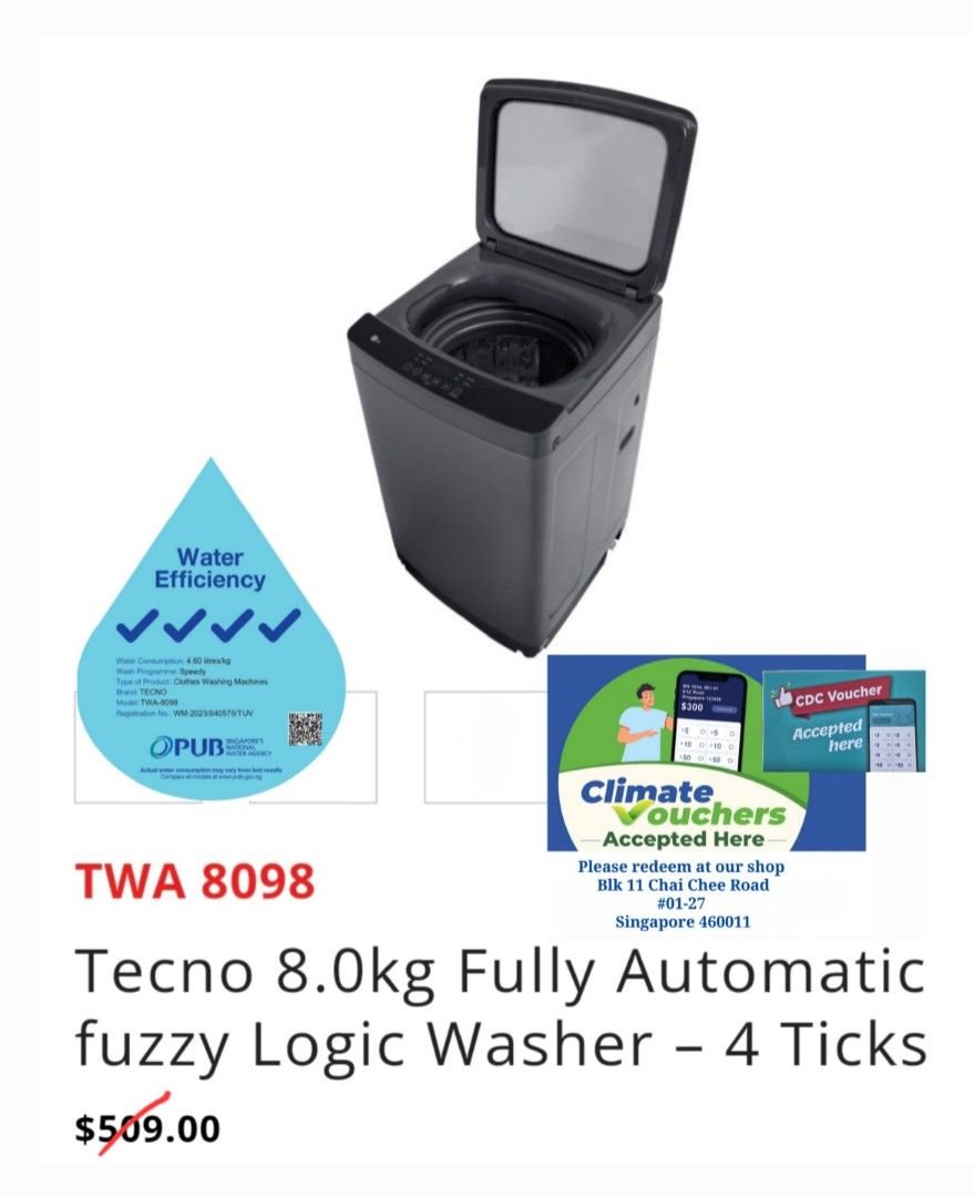 Tecno Washing Machine, Climate Vouchers Accepted at our shop, Fully ...