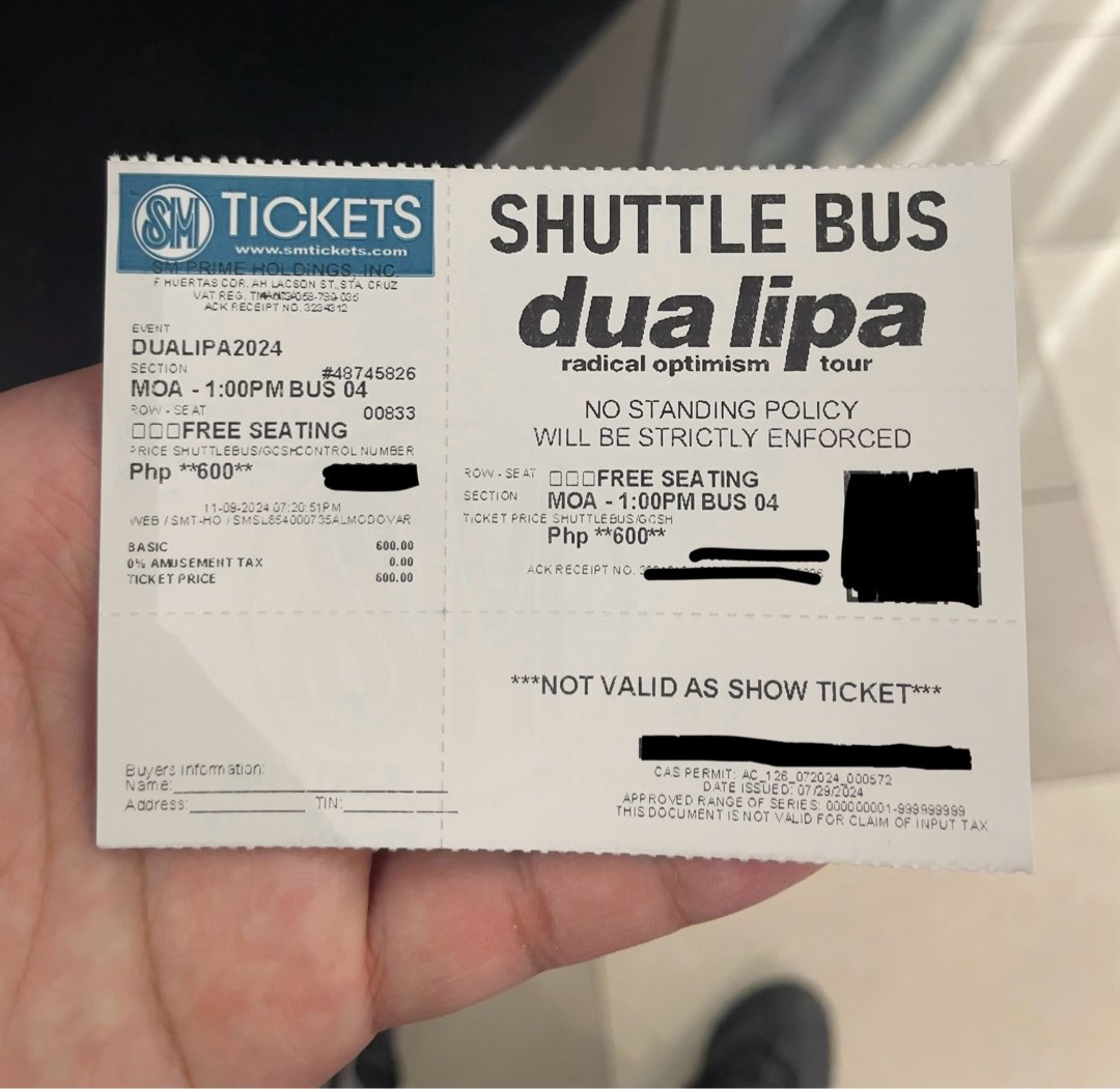 Dua Lipa SHUTTLE BUS TICKET - MOA, Tickets & Vouchers, Event Tickets on ...