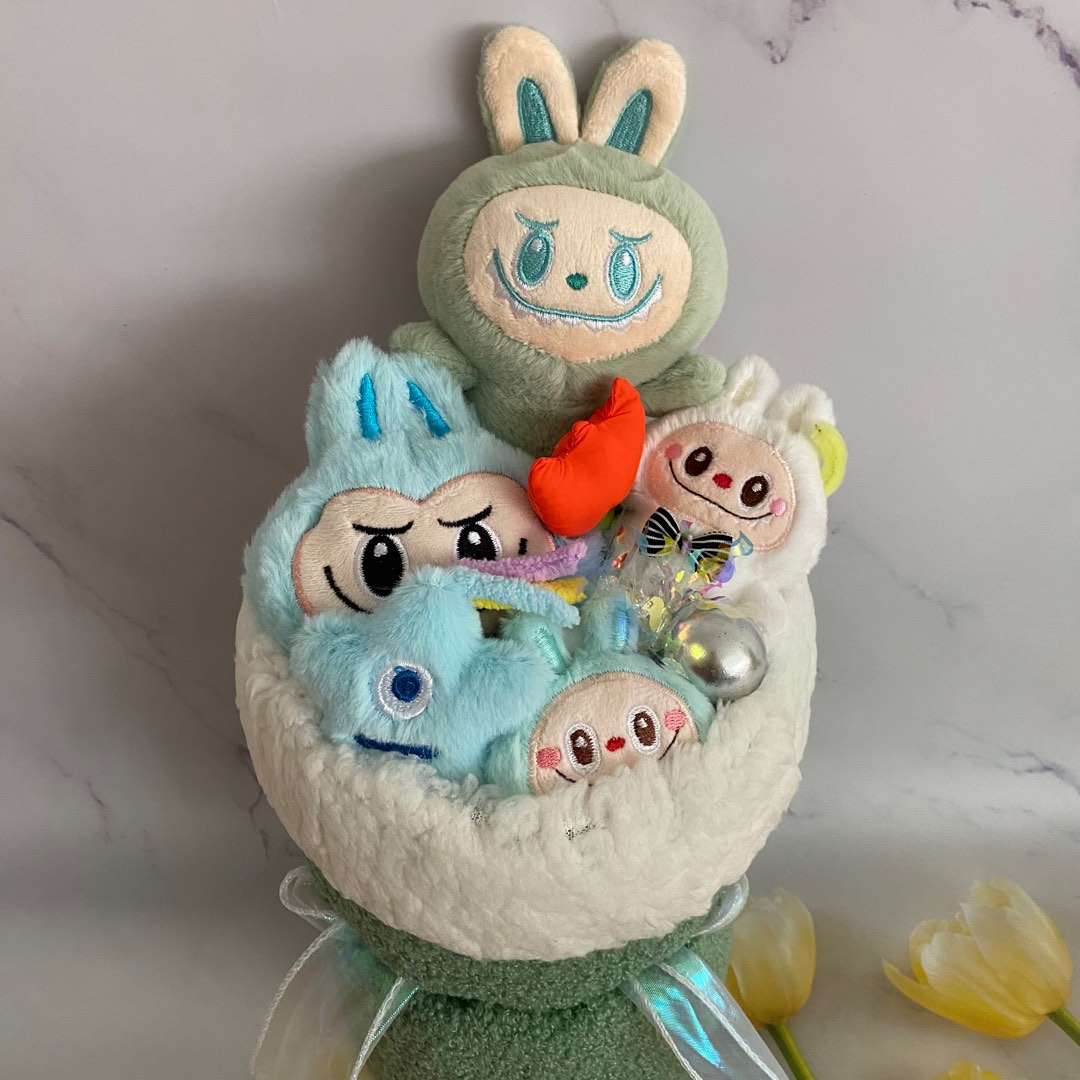 Green Labubu plushie flower bouquet, Hobbies & Toys, Stationery & Craft ...