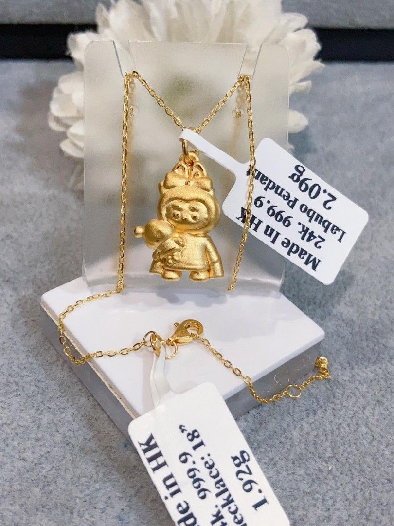 Hk 24k Labubu dwarf necklace, Women's Fashion, Jewelry & Organizers ...