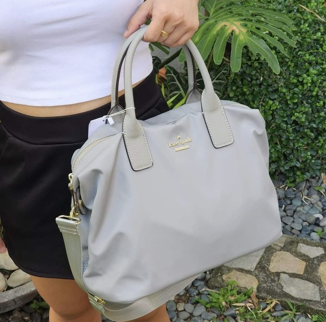 Kate Spade Lyla Classic Slouchy Bag in Plain Grey Nylon and Leather ...