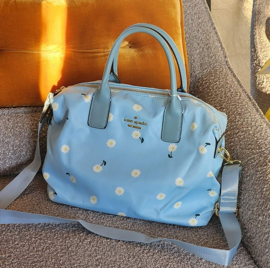 Kate Spade Lyla Classic Slouchy Bag in Light Blue Nylon with White ...
