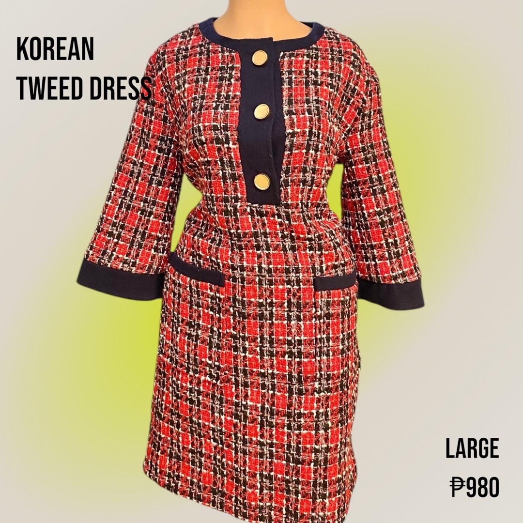 Korean Tweed Dress, Women's Fashion, Dresses & Sets, Dresses on Carousell