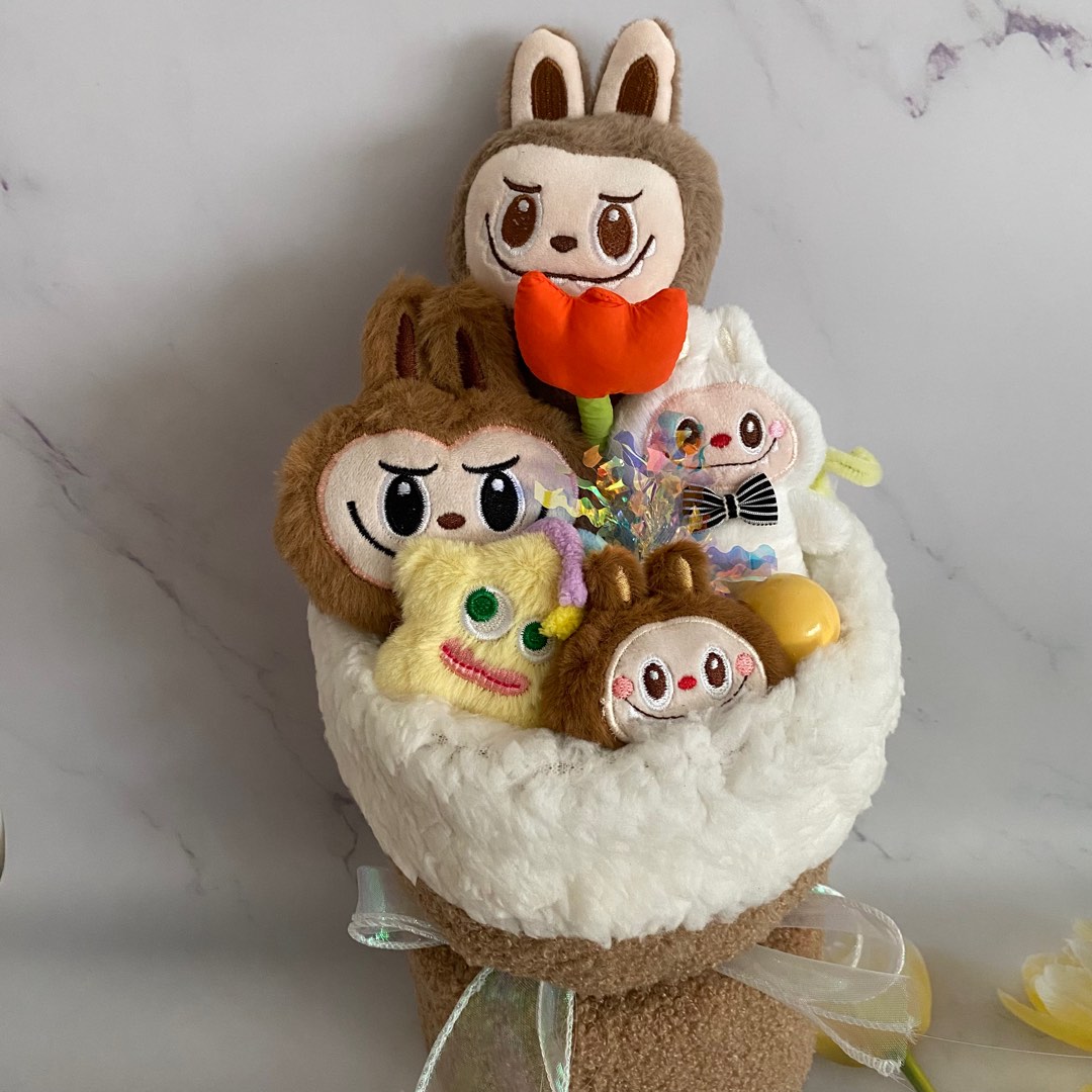 Light brown Labubu plushie flower bouquet, Hobbies & Toys, Stationery ...