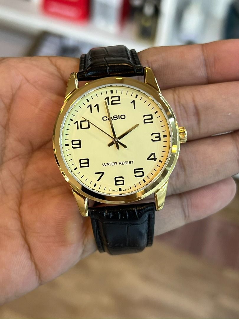 ORIGINAL CASIO Analog Gold Dial Leather Men's Watch MTP-V001GL-9B, Men ...