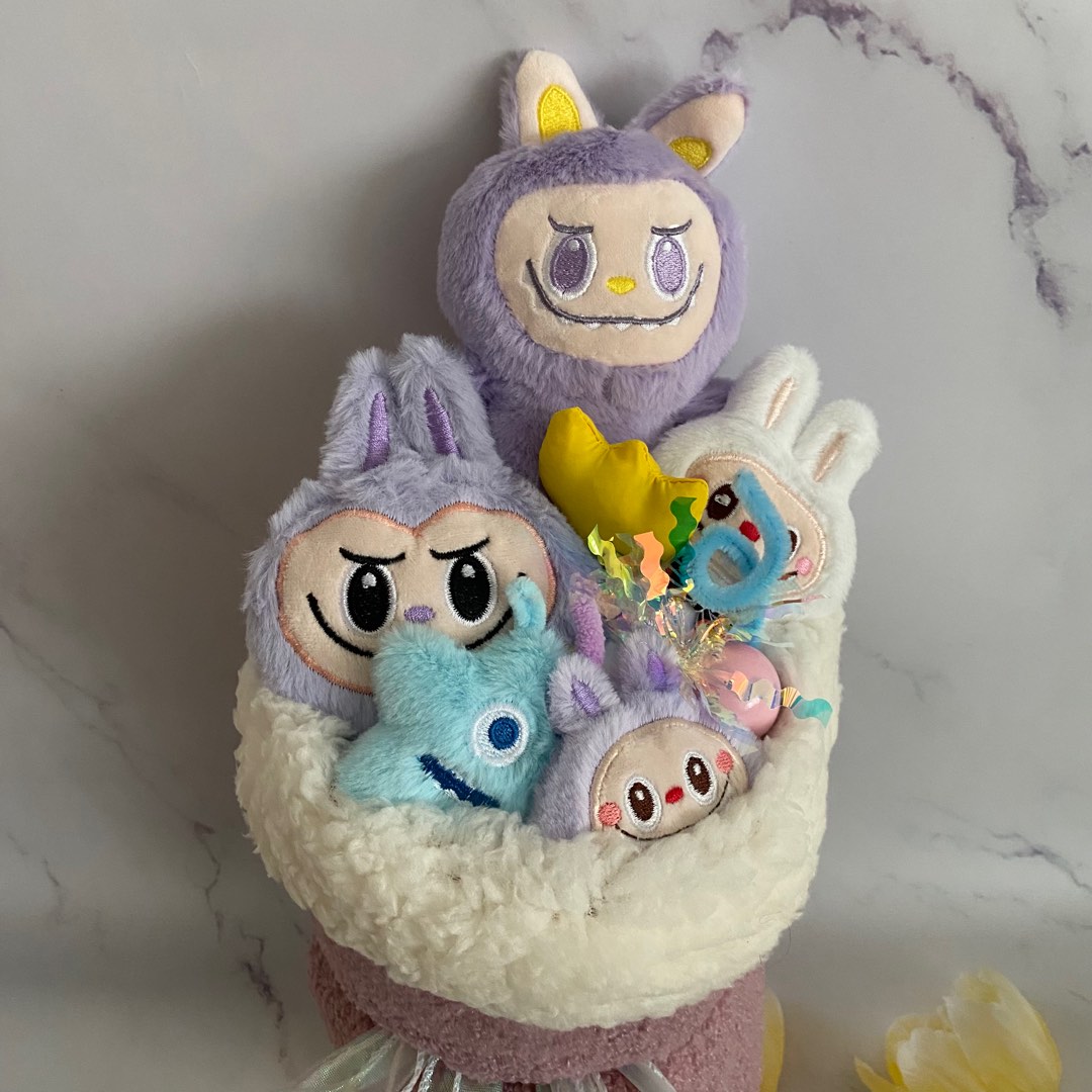 Purple Labubu plushie flower bouquet, Hobbies & Toys, Stationery ...