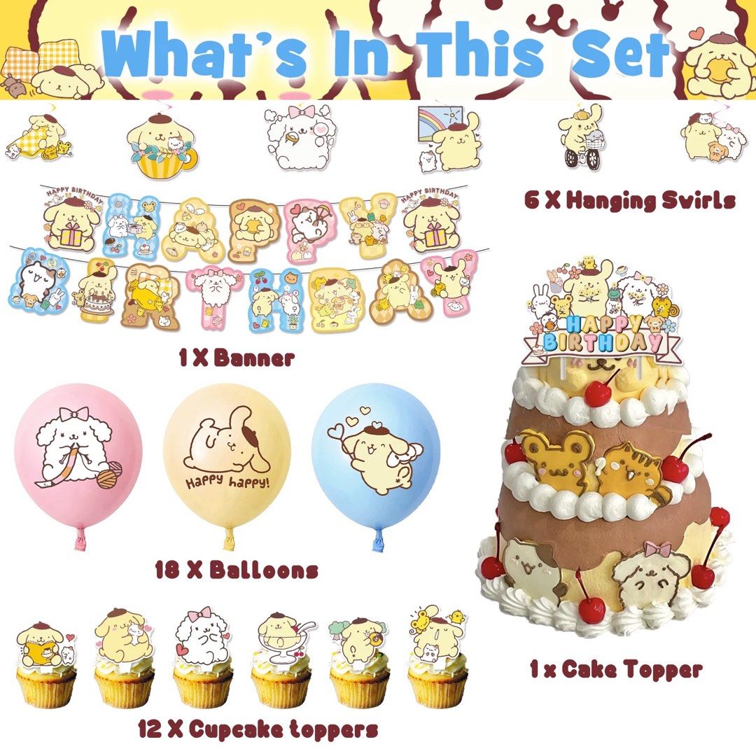 [Ready Stock]Sanrio Themed Pompompurin Happy Birthday Party decorations ...