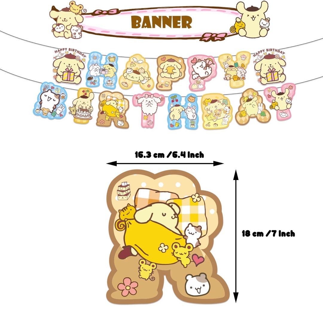 [Ready Stock]Sanrio Themed Pompompurin Happy Birthday Party decorations ...