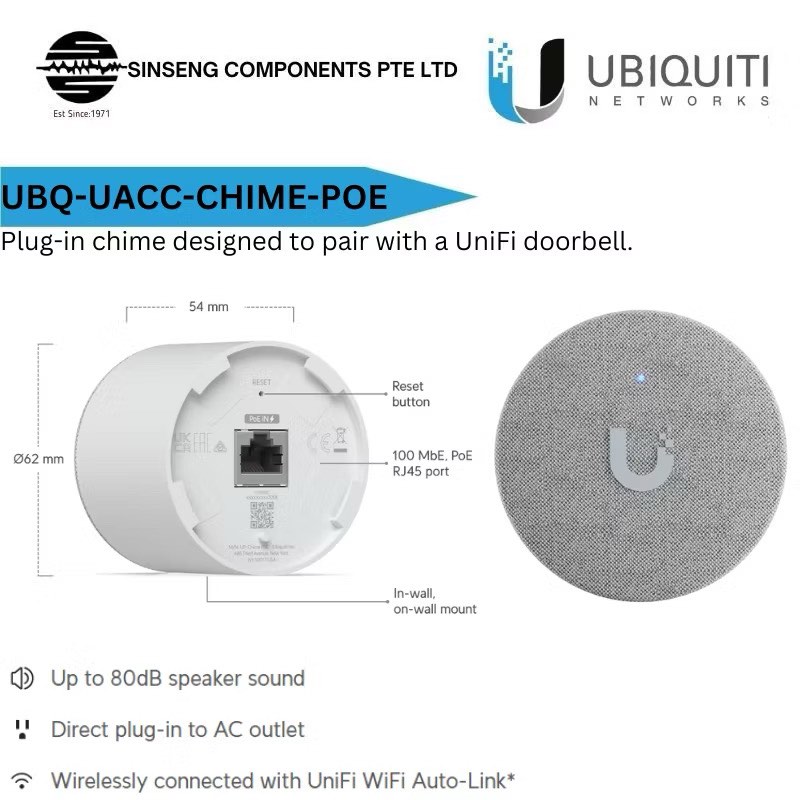 Ubiquiti Unifi UACC-Chime-PoE PoE Smart Chime [MODEL:UBQ-UACC-CHIME-POE ...