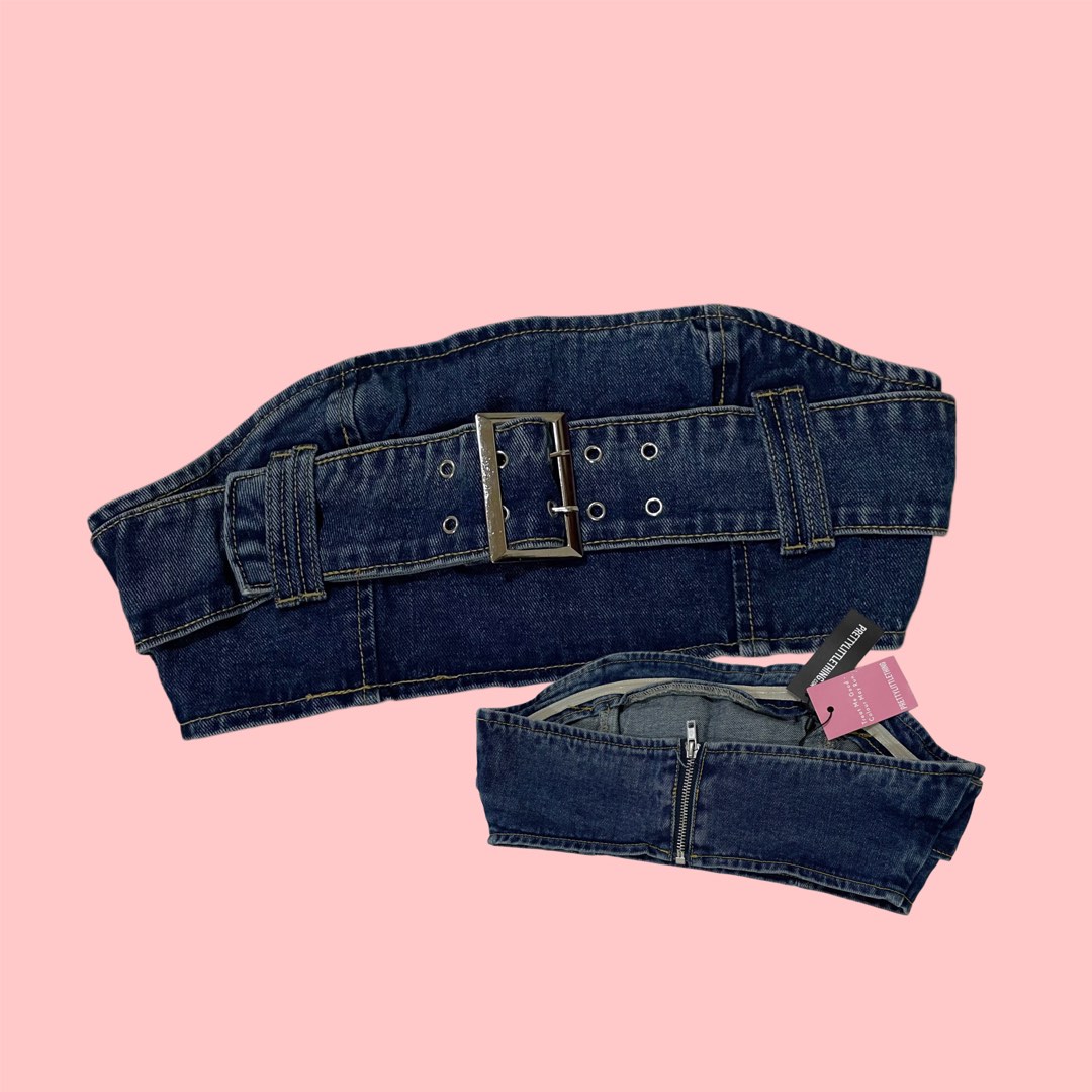 vintage wash denim mini bandeau top, Women's Fashion, Tops, Others Tops ...