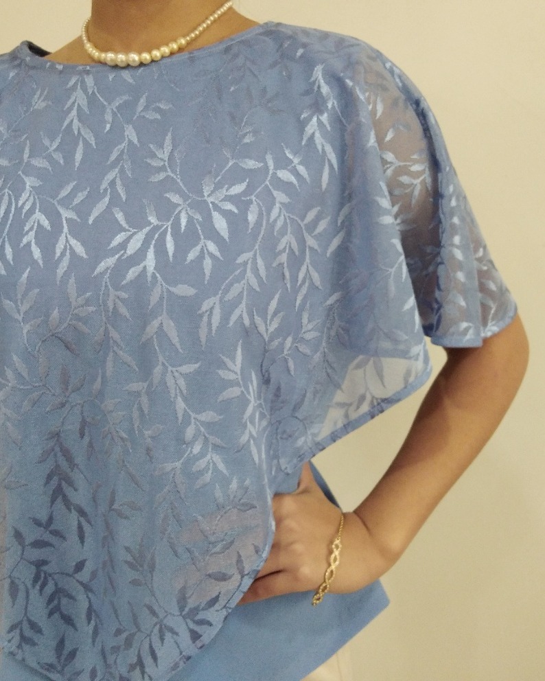 ANTHONY RICHARDS beautiful powder blue textured sheer overlay blouse ...