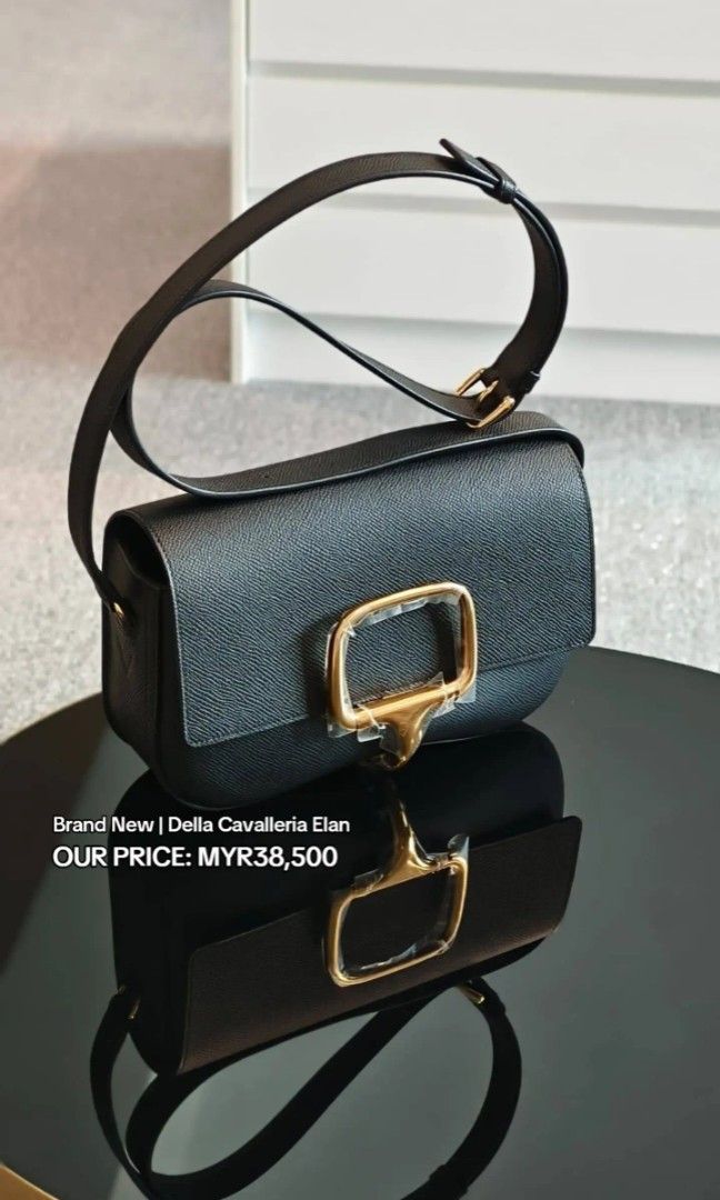 Authentic Della Cavalleria Elan Black Epsom Gold Hardware Bag Stamp W ...