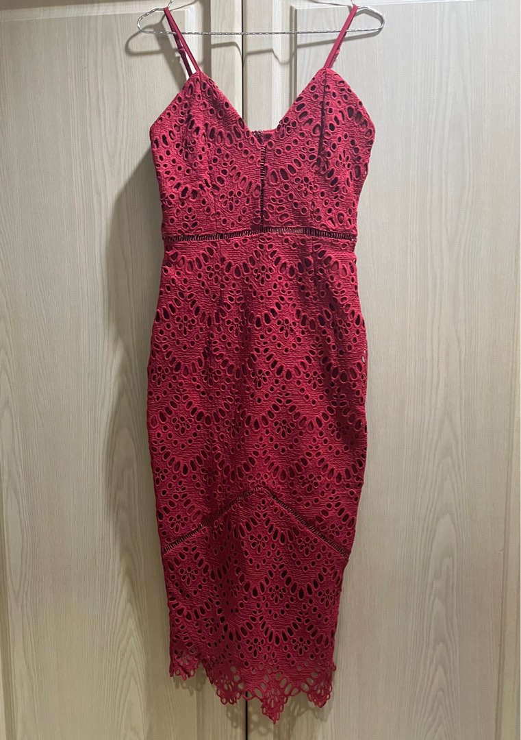 BNEW MISSGUIDED MAROON WINE RED LADDER LACE EYELET PREMIUM PENCIL MIDI ...