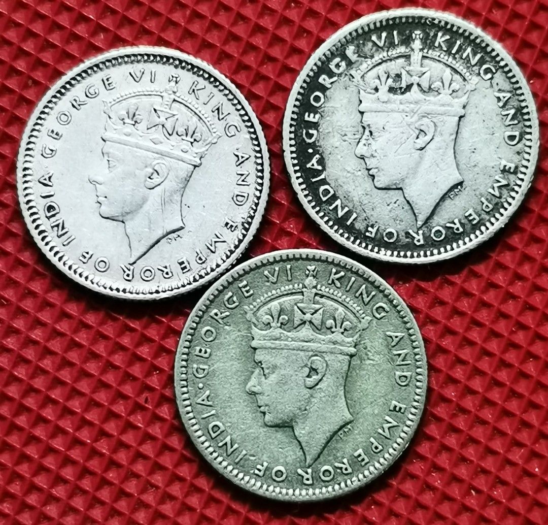 C308: 1941/1941i/1945i Malaya 5 Cents Silver Coins - 3pcs for rm12 ...