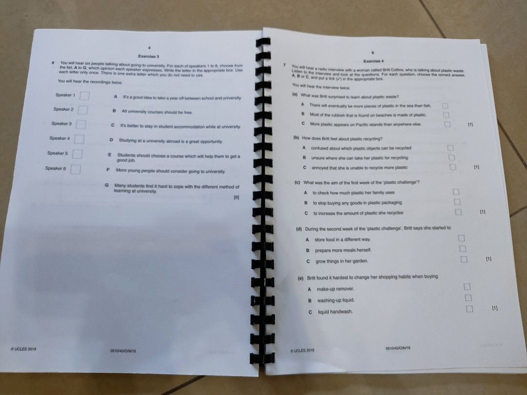 Cambridge IGCSE English (0510) listening past year booklet, Hobbies ...