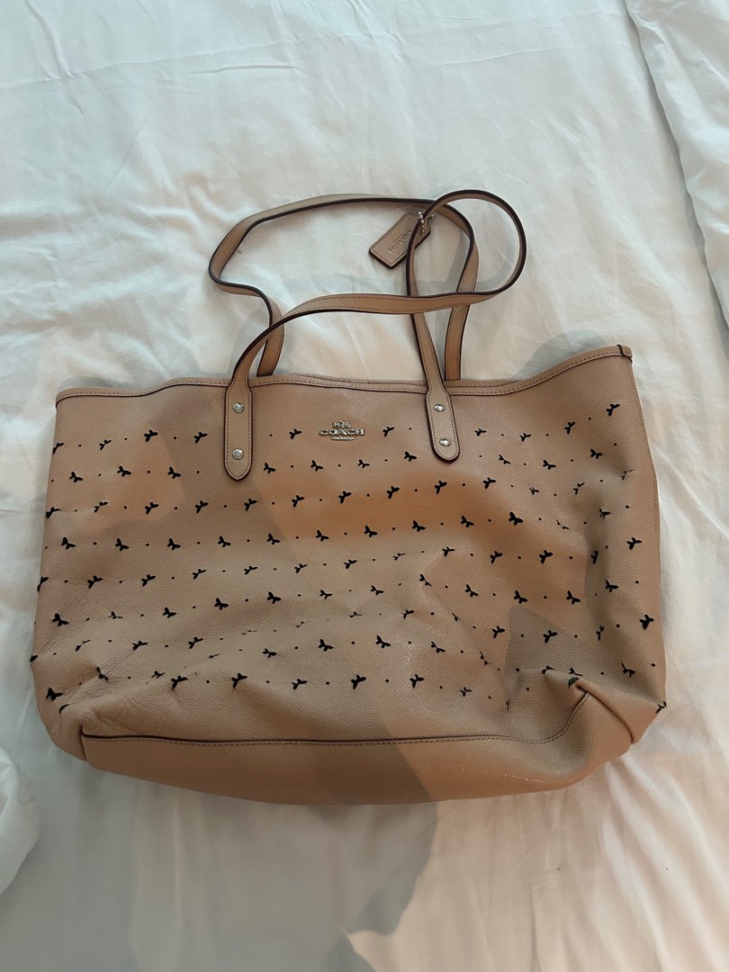 Coach perforated butterfly city tote Beechwood Tan Saffiano leather ...