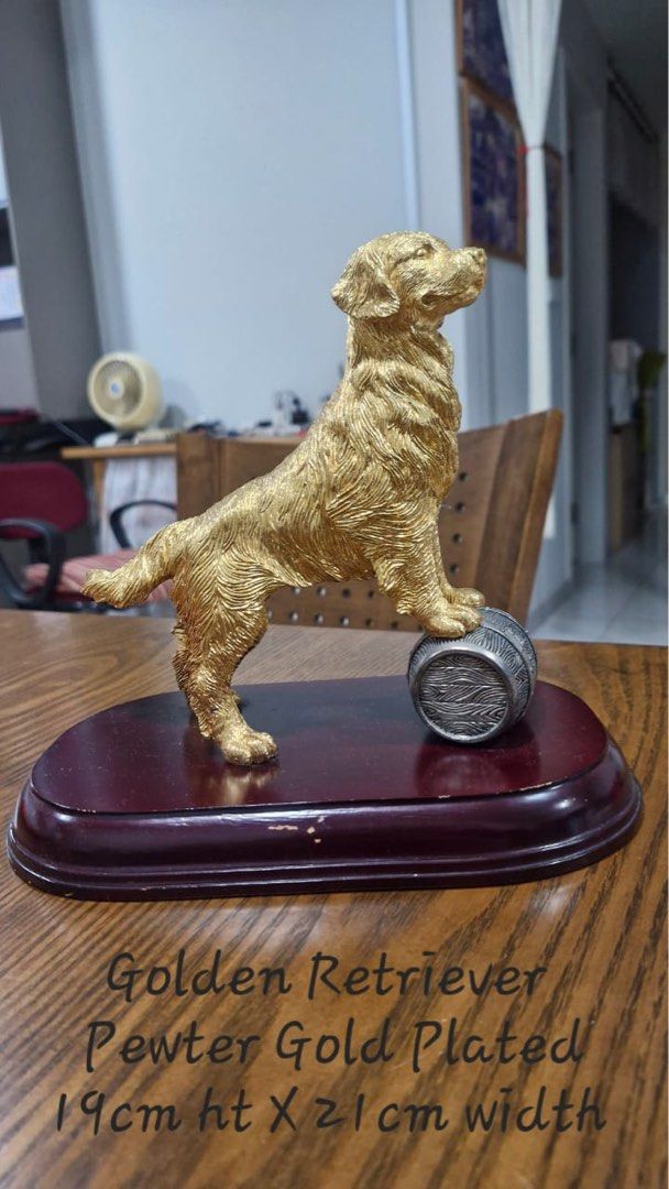 Golden Retriever Pewter-gold plated, Furniture & Home Living, Home ...