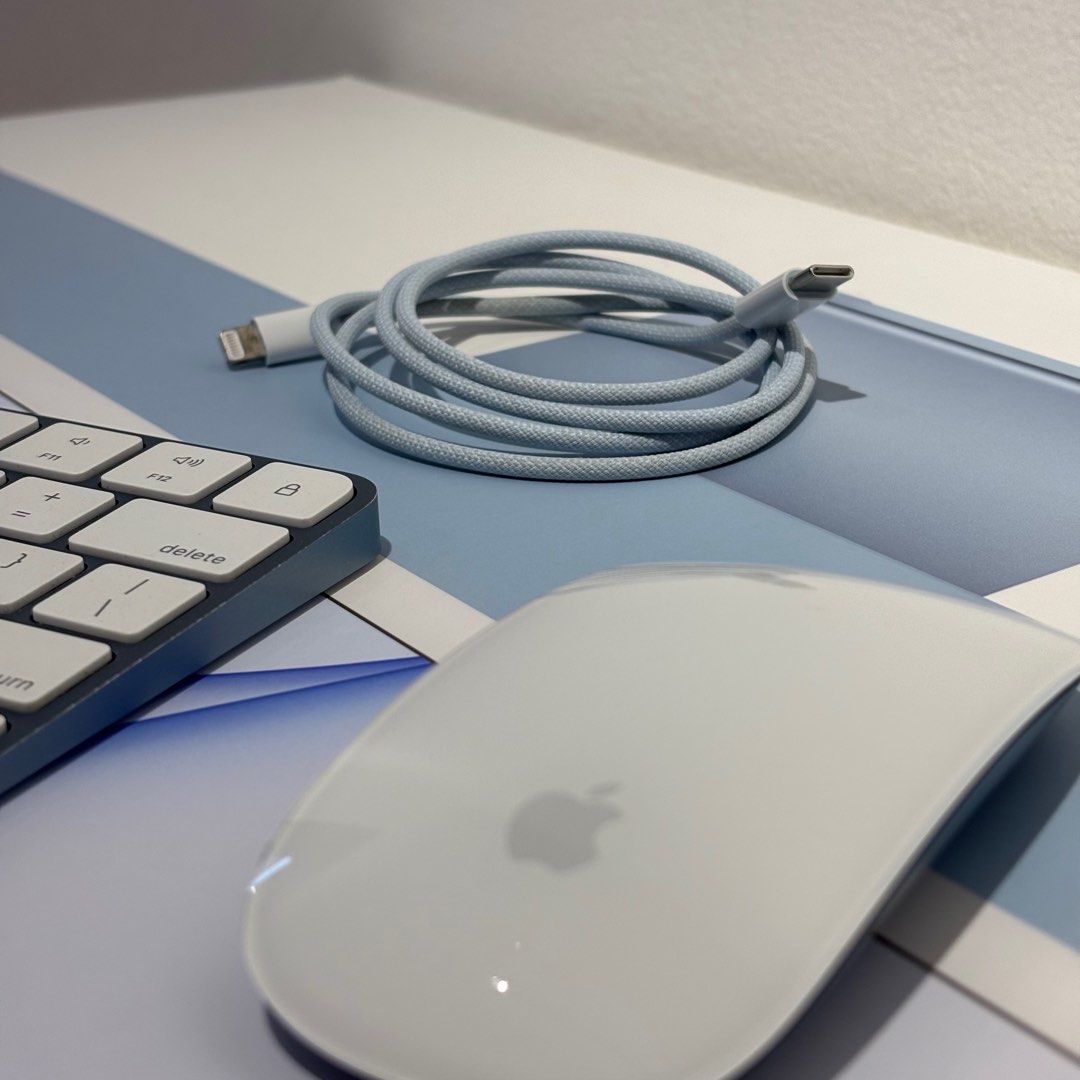 iMac M1 BLUE Magic Keyboard & Mouse with Original Cable (Blue Braided ...