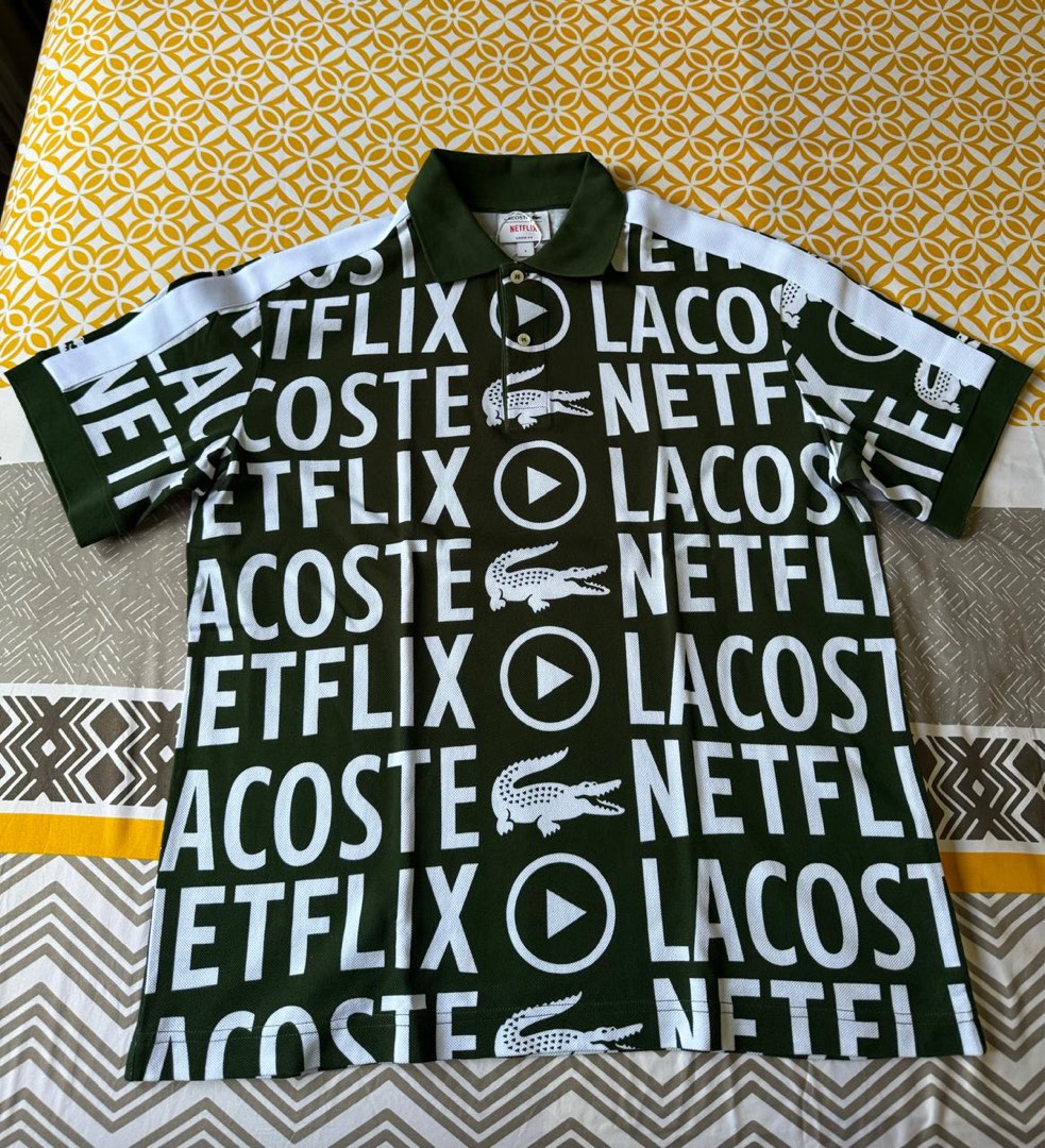 Lacoste X Netflix Polo Green Original, Fesyen Pria, Pakaian , Atasan di ...