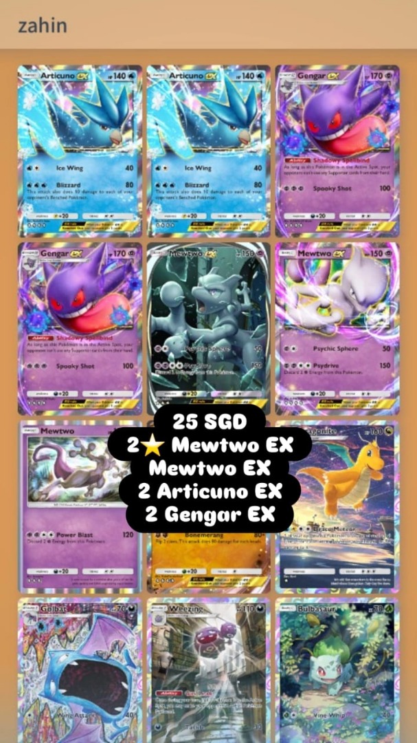 Pokemon TCG Pocket Immersive Mewtwo EX + 2 Articuno EX + 2 Gengar EX ...