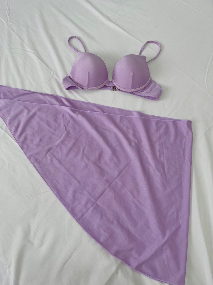 New Purple Violet Lavender Bikini Set Underwire Top with Bandana Cover ...