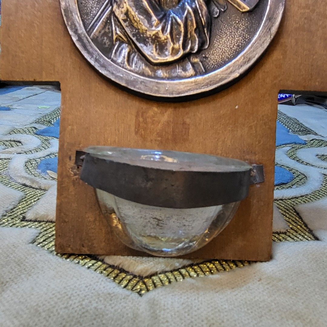 Religious Vintage catholic French wooden Holy water font stoup with ...