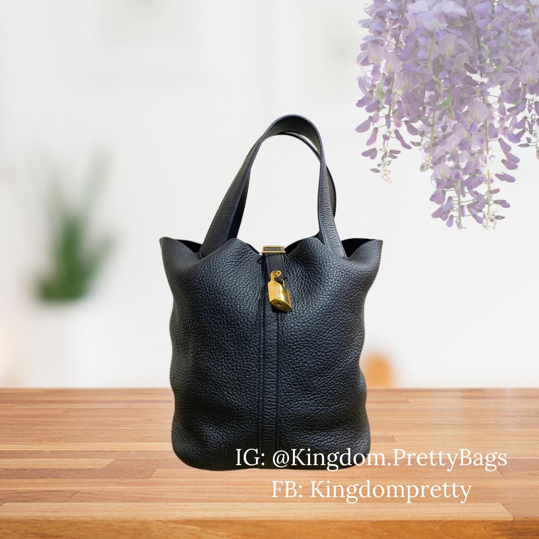 SALE Hermes Picotin Lock 26 in Noir Gold Hardware Bucket Bag Clemence ...