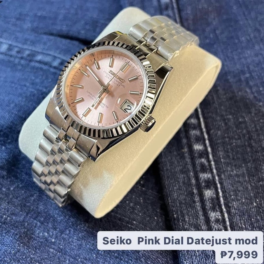 Seiko Pink Dial Datejust Mod, Women's Fashion, Watches & Accessories ...