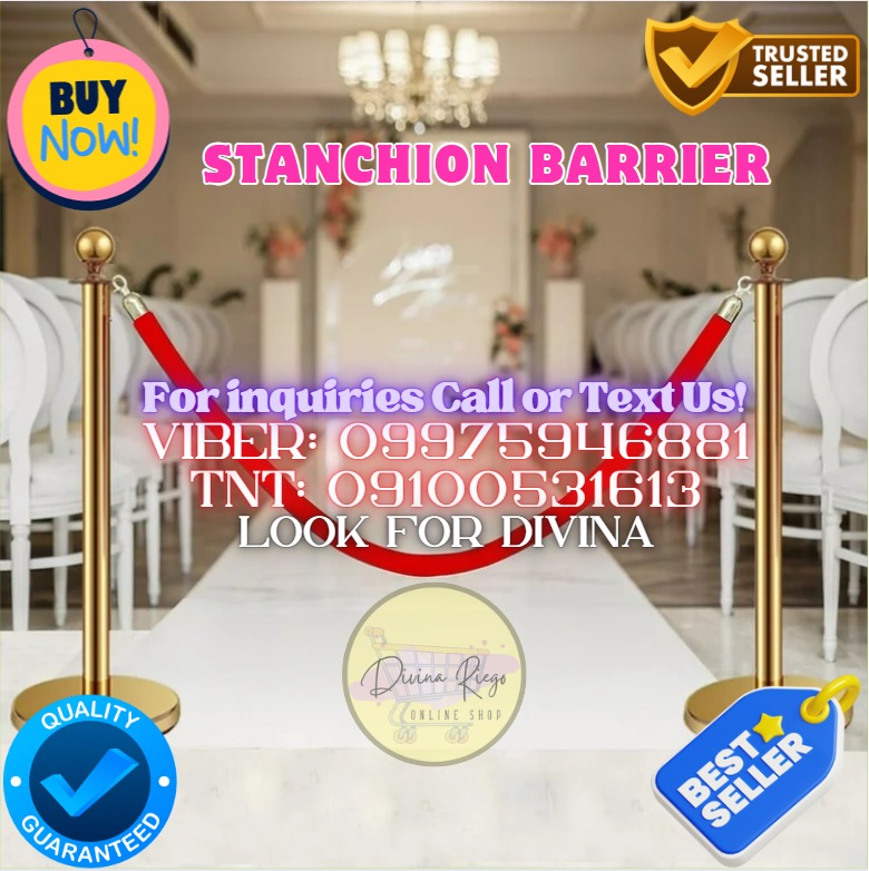 Stainless Steel Gold Stanchion with Ball Top Red Crowd Control Barrier ...