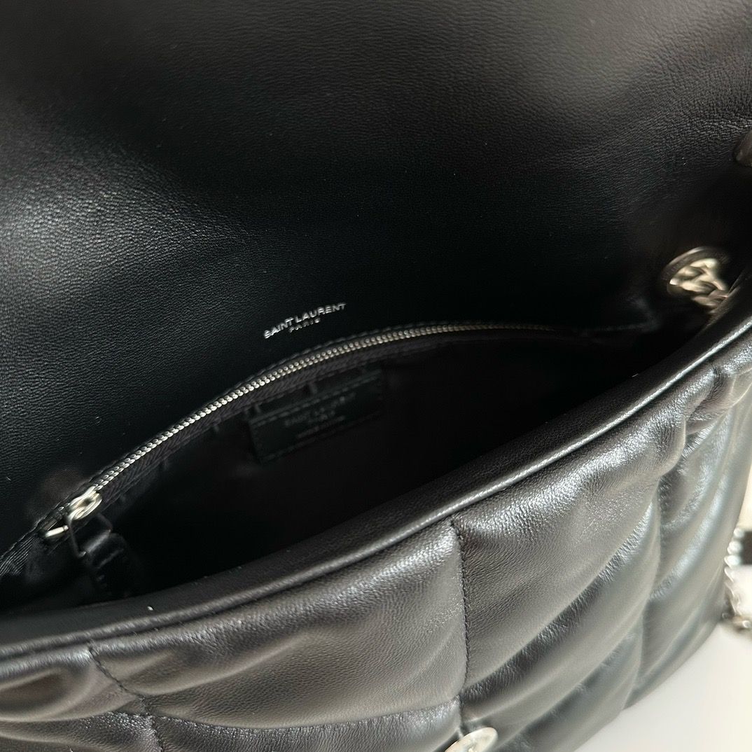 YSL Puffer Medium Leather 35cm Bag in Black Silver Hardware, Luxury ...