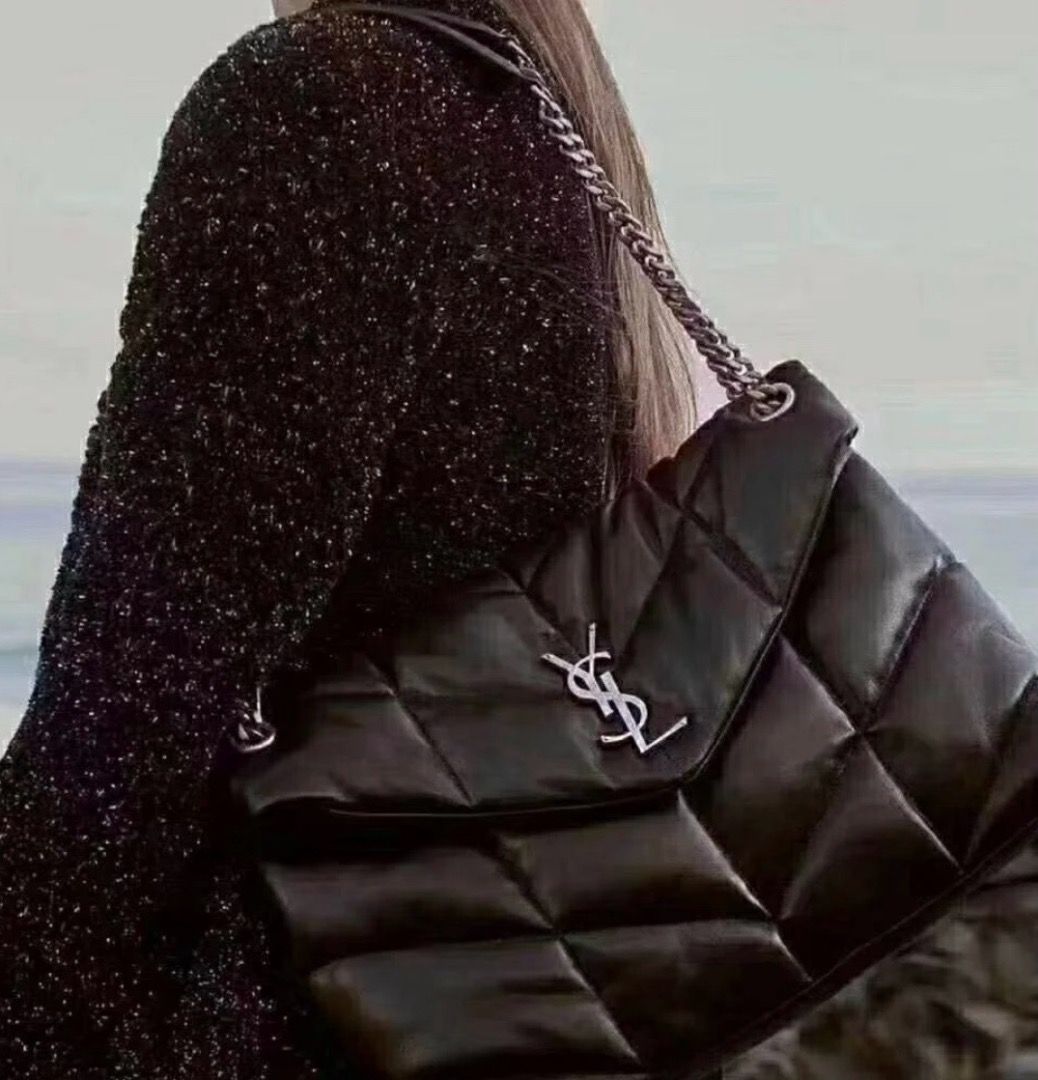 YSL Puffer Medium Leather 35cm Bag in Black Silver Hardware, Luxury ...