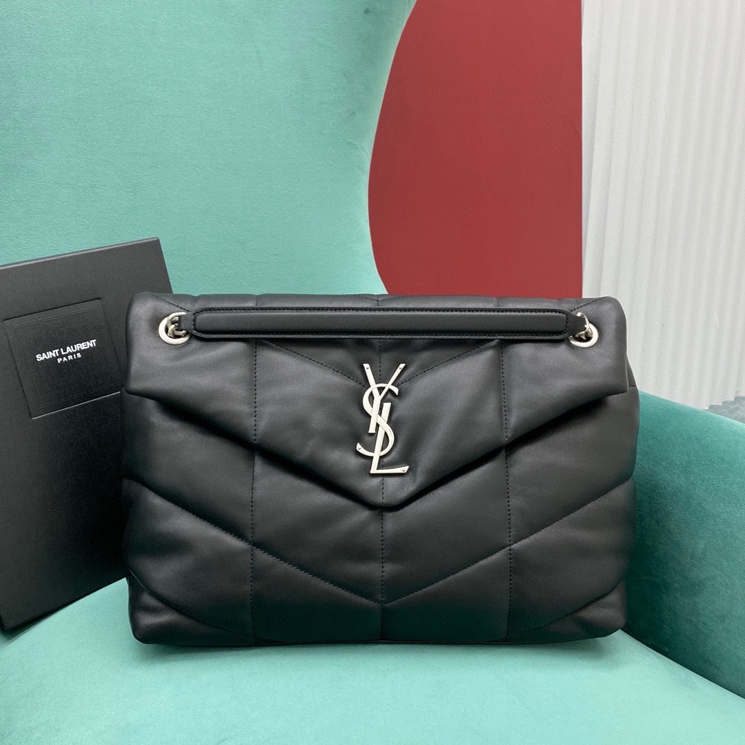 YSL Puffer Medium Leather 35cm Bag in Black Silver Hardware, Luxury ...