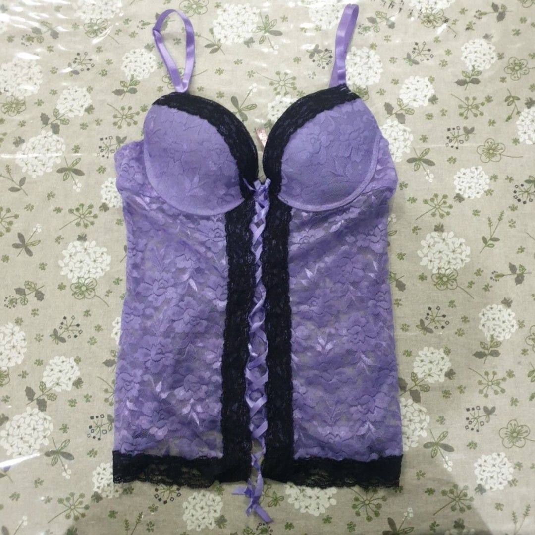 FLASH SALE!! 34B Purple lacey mesh bustier with working front lacing ...