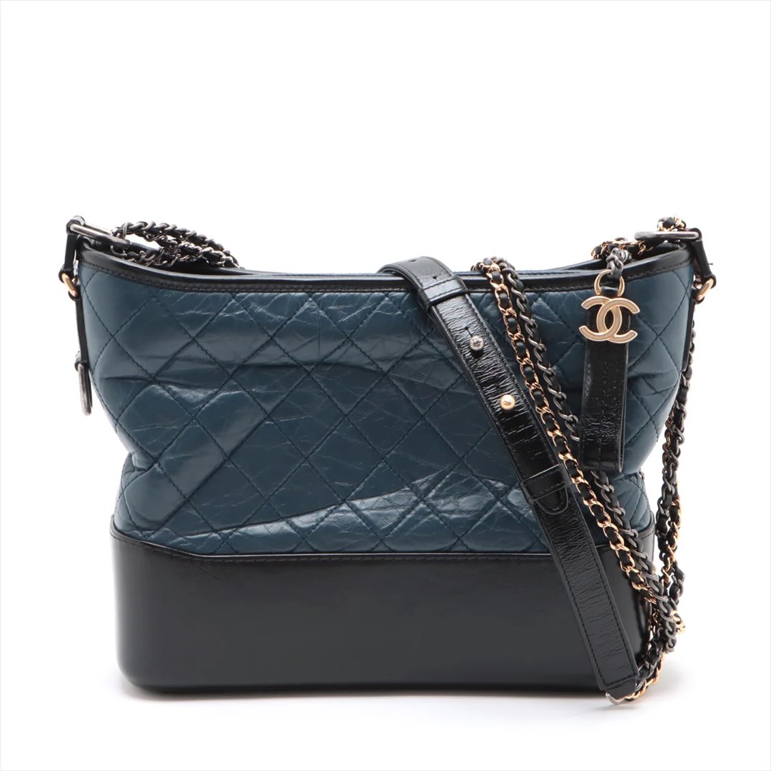 Chanel Gabrielle de Chanel calfskin chain shoulder bag black x navy ...