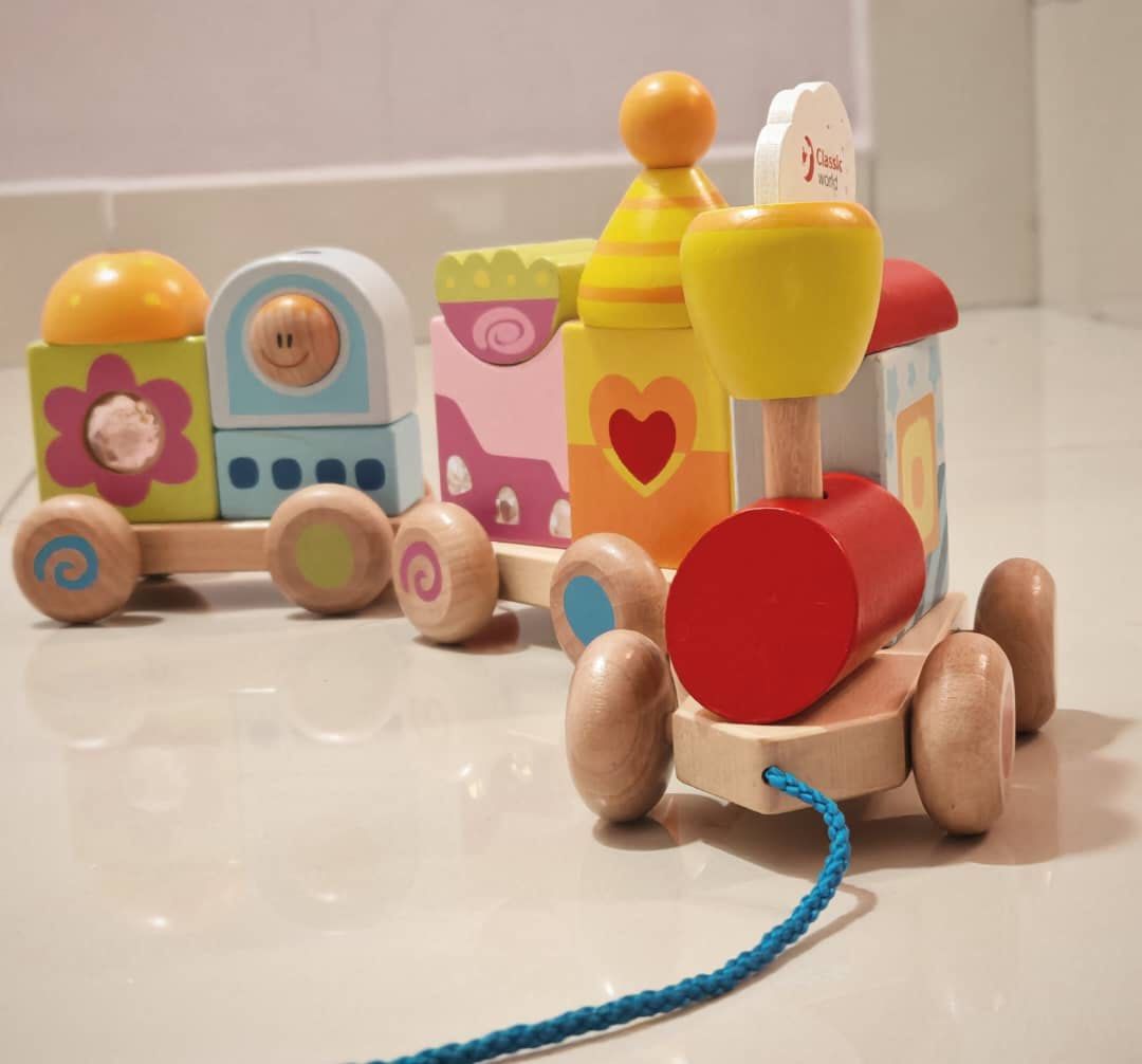 Classic World Wooden Pull Train & Stacking Block Train , Hobbies & Toys ...