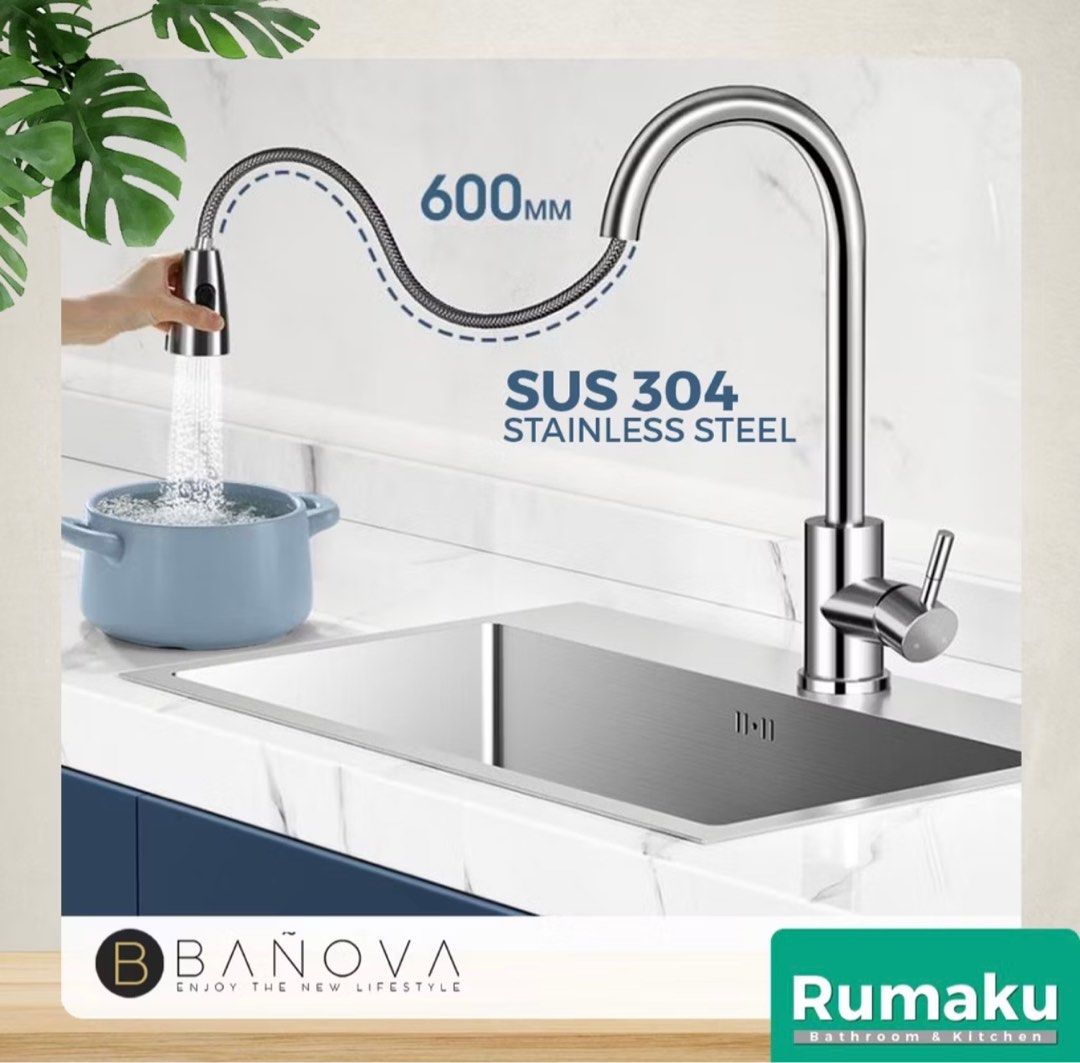 Kitchen Sink Tap BANOVA SUS 304 Stainless Steel Pull Out Mixer Pillar ...