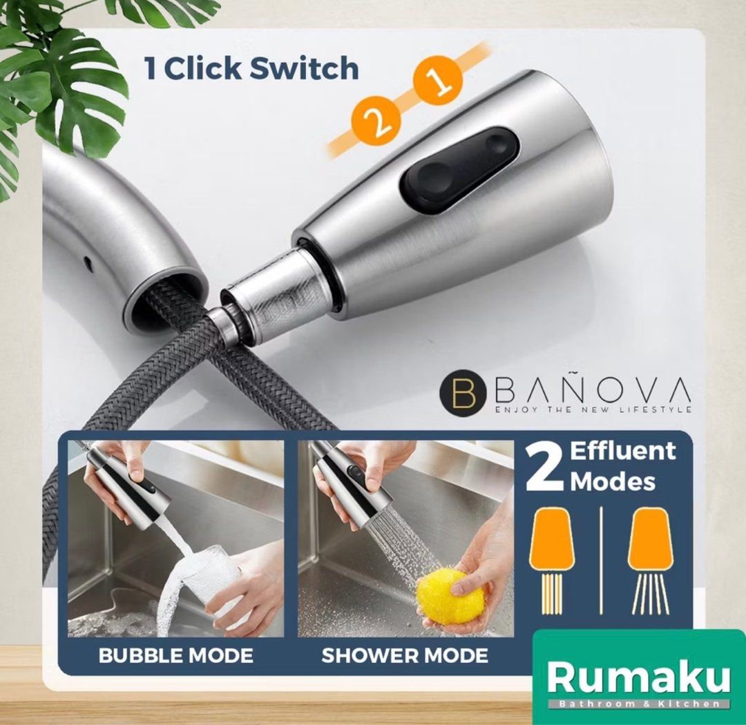 Kitchen Sink Tap BANOVA SUS 304 Stainless Steel Pull Out Mixer Pillar ...