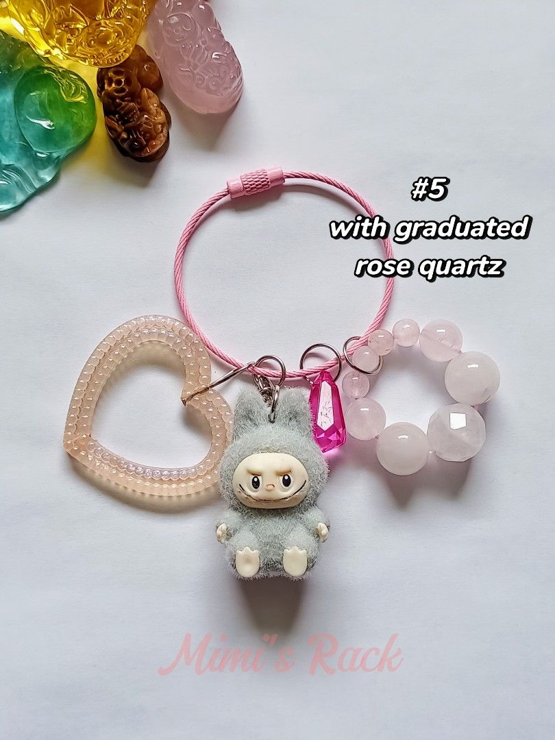 LABUBU WITH GEMSTONES! BAG CHARM OR KEYRING. STAINLESS STEEL COLORED ...