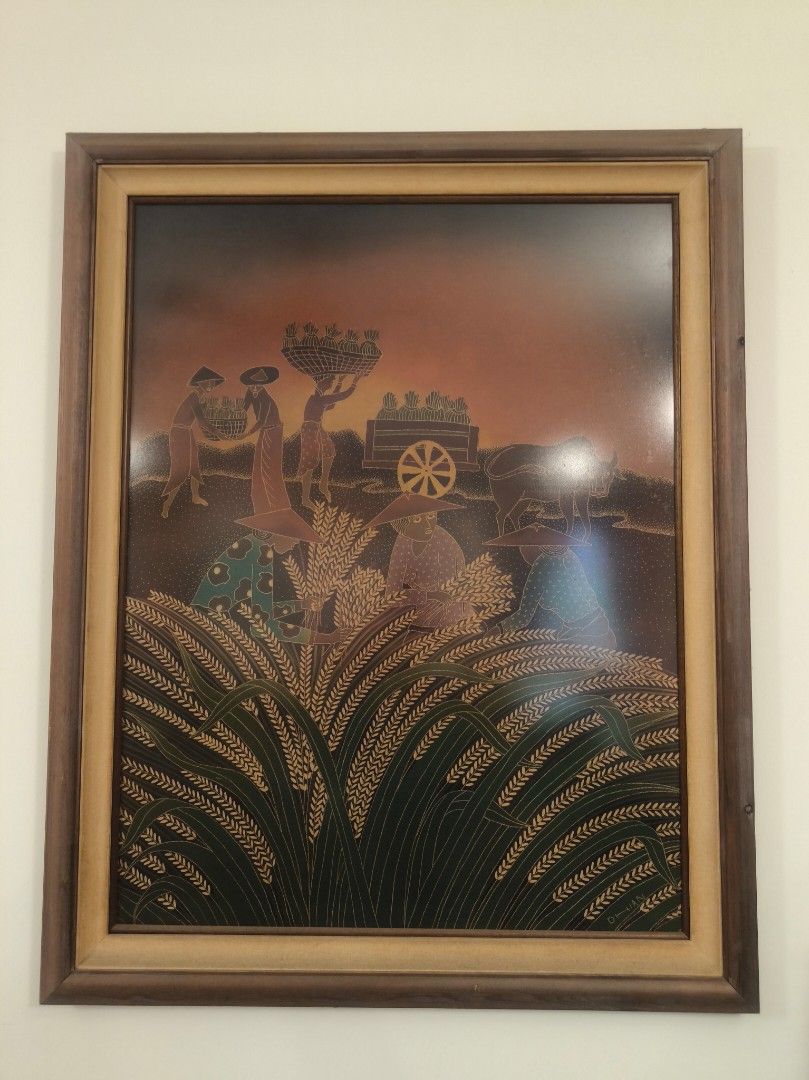 Paddy Field Artwork with Wooden Frame 85cm (L) x 107cm (H), Furniture ...