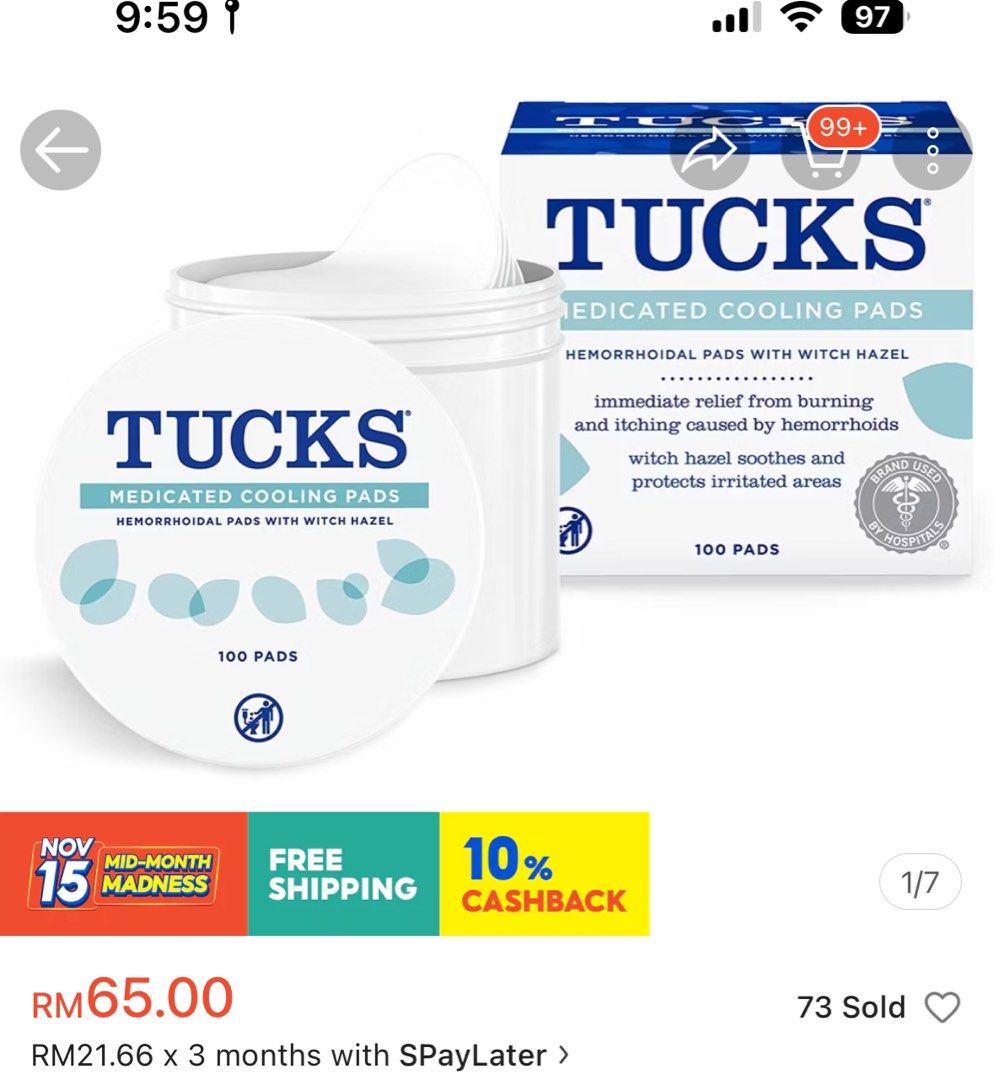 TUCKS Medicated Cooling Pads, Beauty & Personal Care, Bath & Body, Body ...