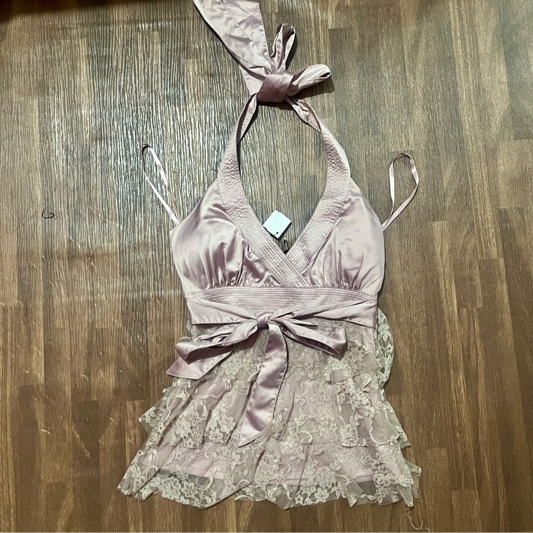 Y2K 2000s Rare Vintage Urban Behavior Halter Satin Lace Top, Women's ...