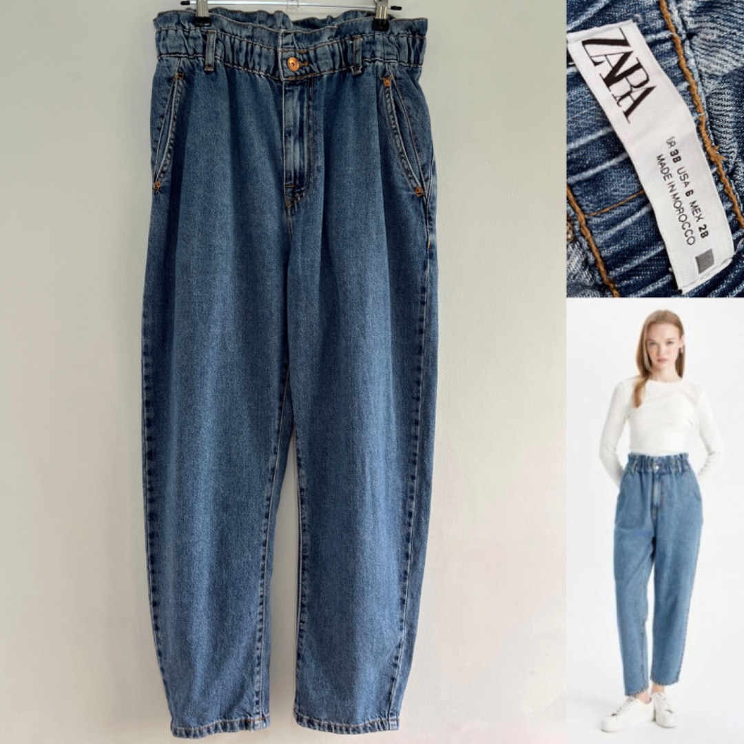 Zara High Rise PaperBag Jeans, Women's Fashion, Activewear on Carousell