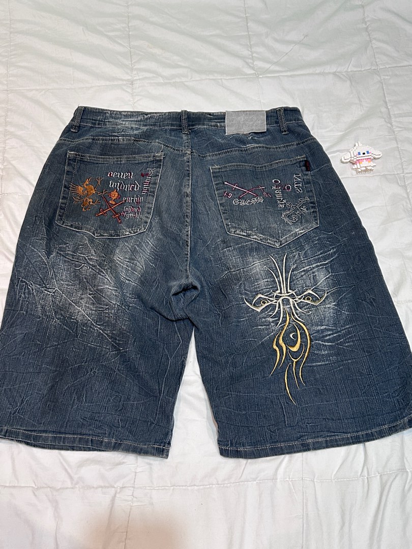 Baggy skater affliction like jorts, Men's Fashion, Bottoms, Trousers on ...