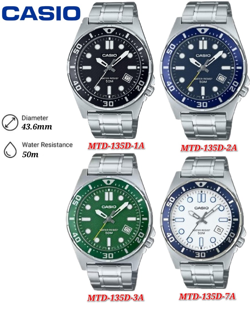 Casio Standard Men's Stainless Steel Wrist Watch, Model MTD-135D, Men's ...