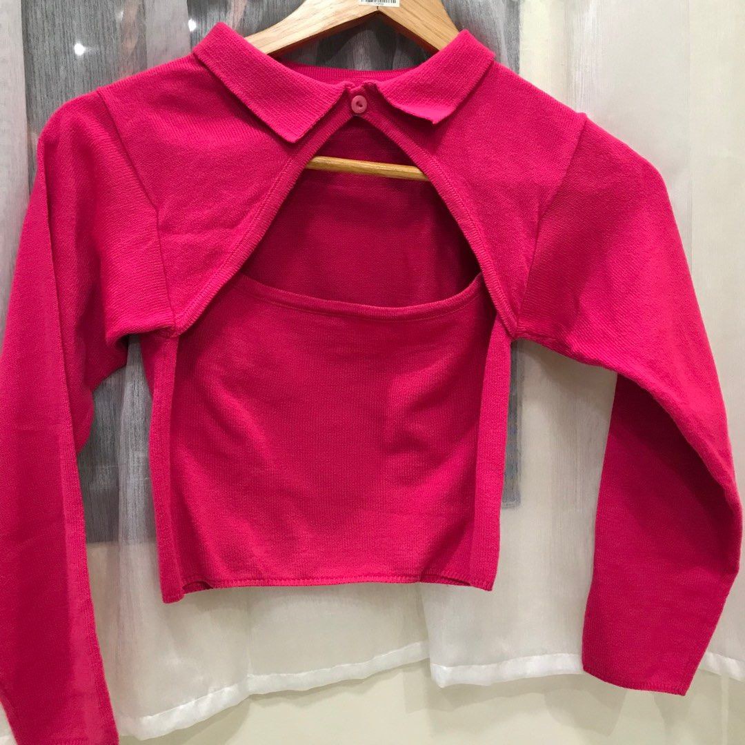 colorbox fuchsia cut out crop top, Fesyen Wanita, Pakaian Wanita ...