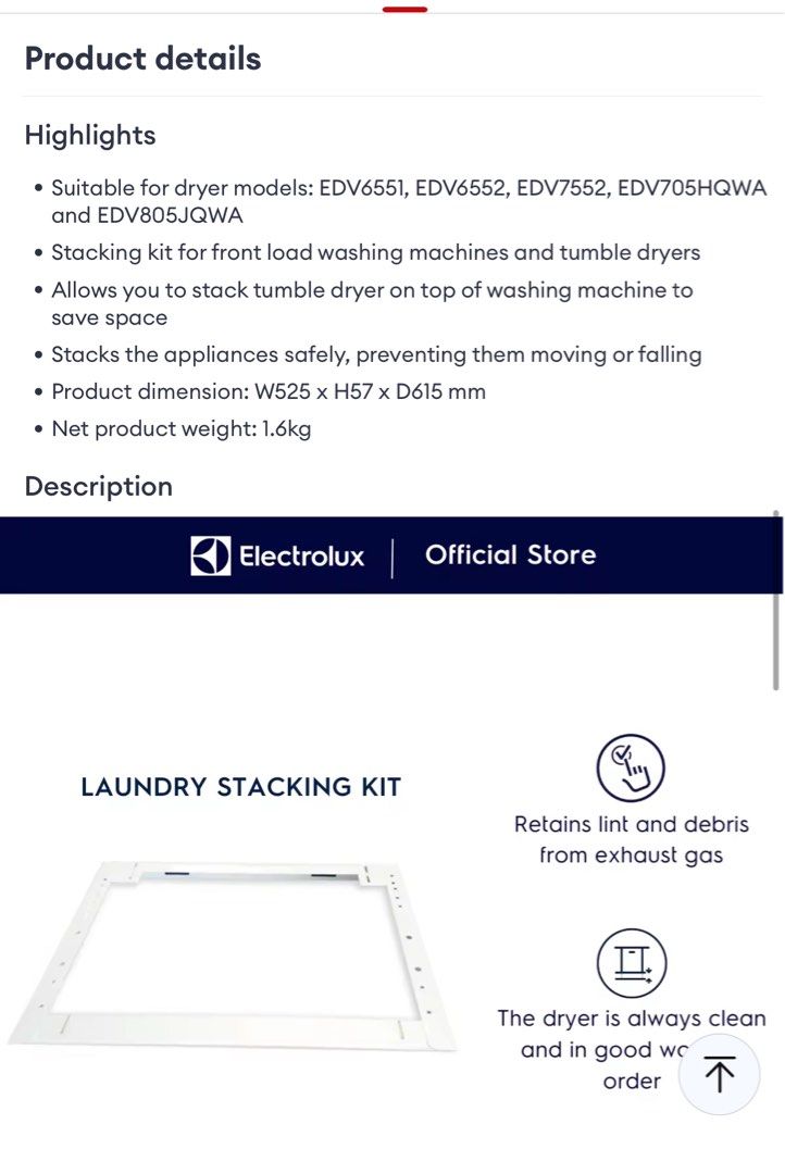 Electrolux Stacking Kit for Washer and Dryer, TV & Home Appliances ...
